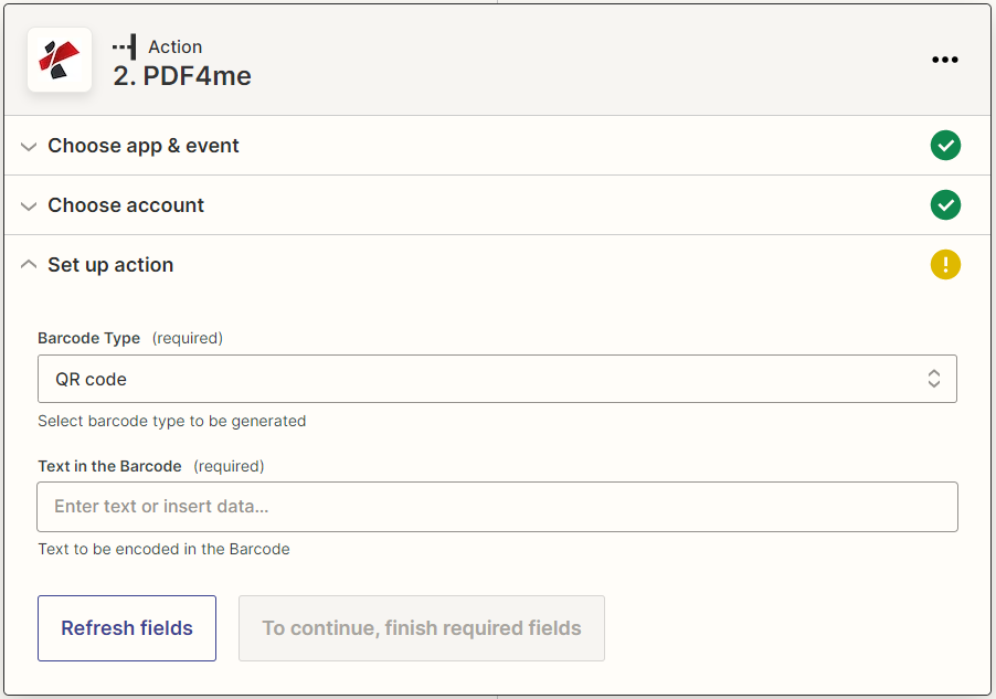 Create Barcode using Zapier and PDF4me